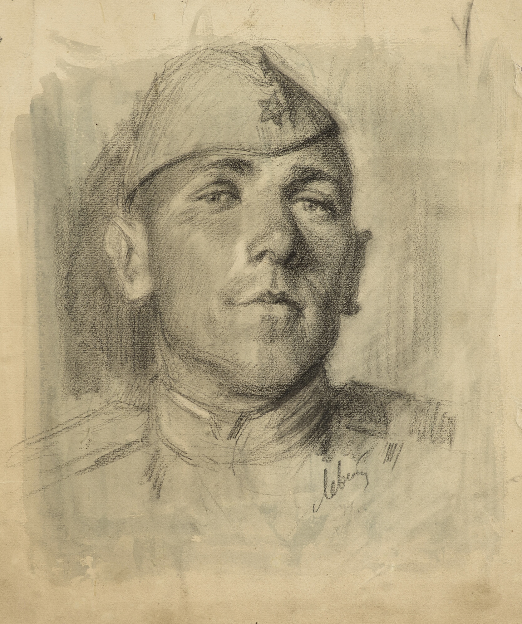 Anatoli Pavlovich Levitin | Portrait of a soldier in a cap (1940s ...