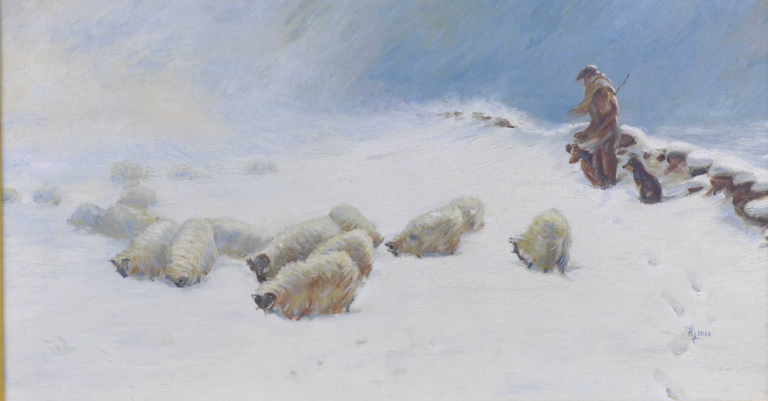 Joseph Farquharson | Sheep and Shepherd in Winter Landscape | MutualArt