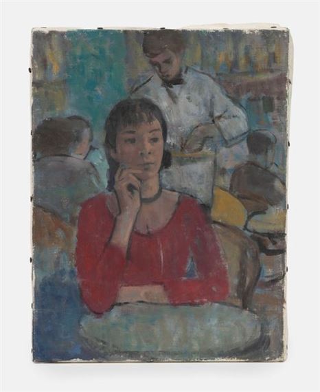 François Gall | Young woman sitting at a café table. Oil on canvas ...