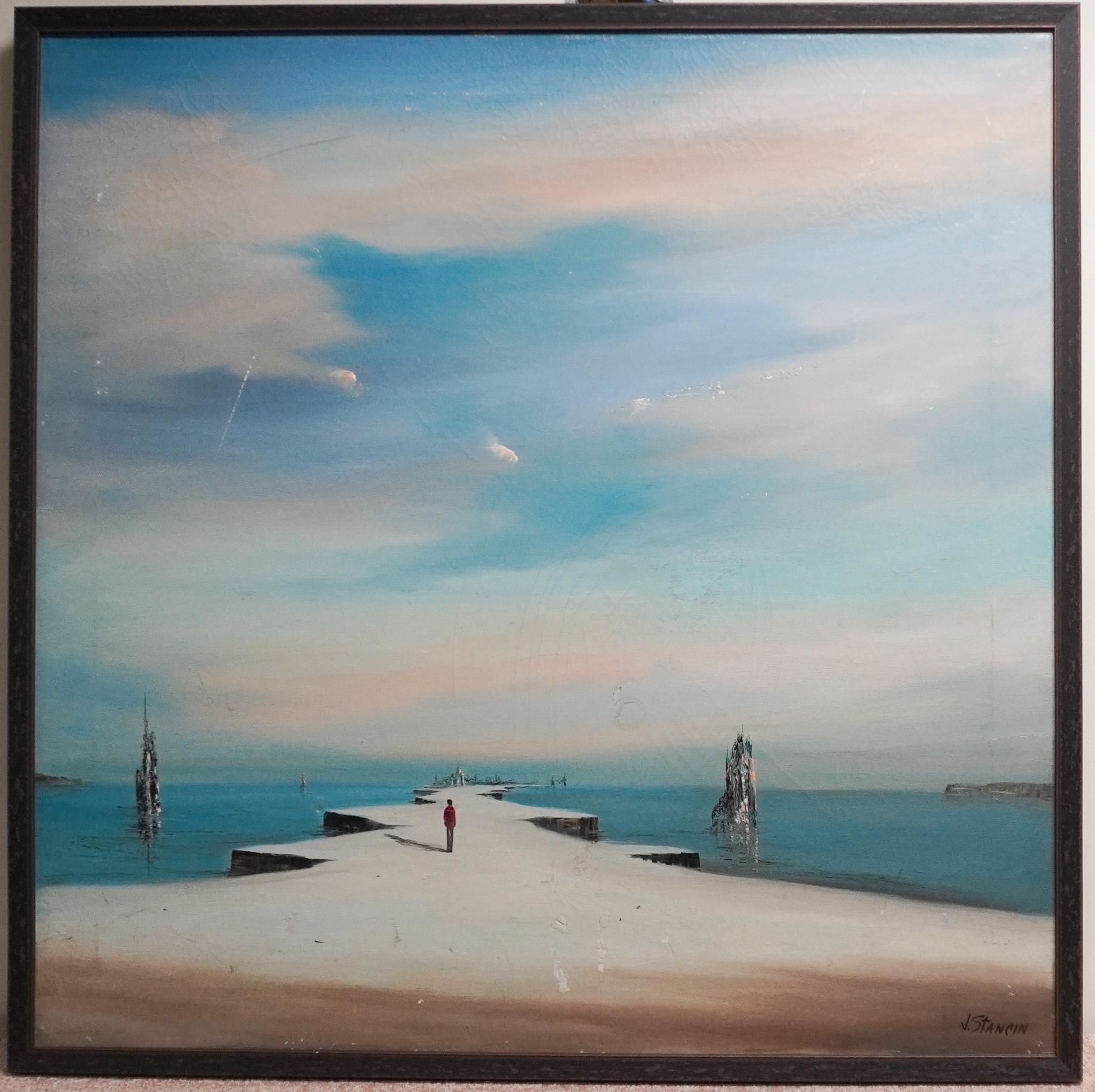 John Stancin | Surrealist Coastal Landscape with Lone Figure (1960s ...