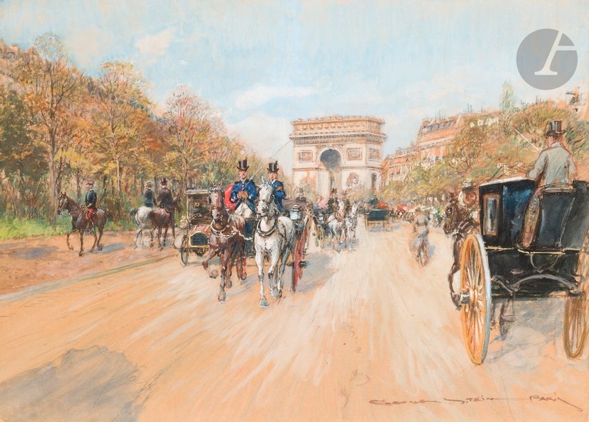 Georges Stein | Horse-drawn carriages on avenue du bois | MutualArt