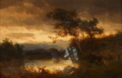 Josef Brunner | Lake Vista Under Cloudy Skies (1875) | MutualArt