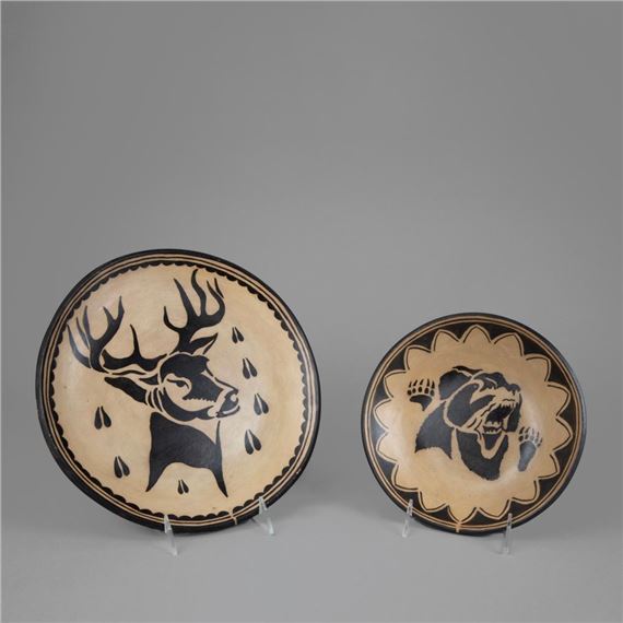 Mary Janice Ortiz | Pair of Animal Design Plates: Deer + Bear | MutualArt