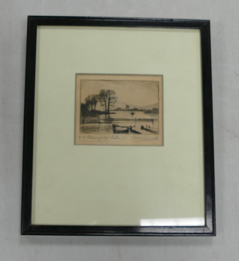 Sam Garratt | Sam Garrett small signed Etching Llangorse Lake, signed ...