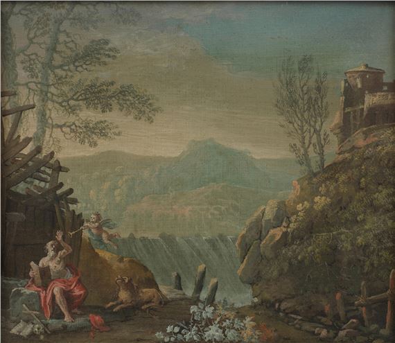 Giovanni Battista Busiri | An Italianate landscape with fishermen in ...