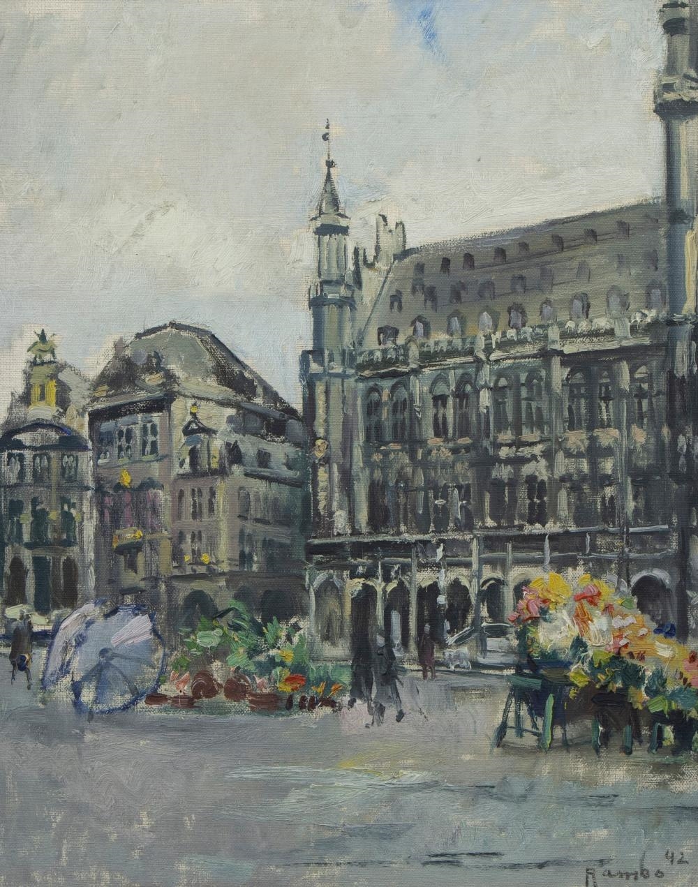 Jules Rambo | oil on canvas View of the Great Market Brussels (1942 ...