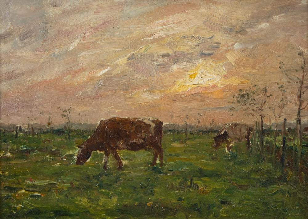 Adrien Jean Le Mayeur de Merprés | oil on panel Landscape with cow ...