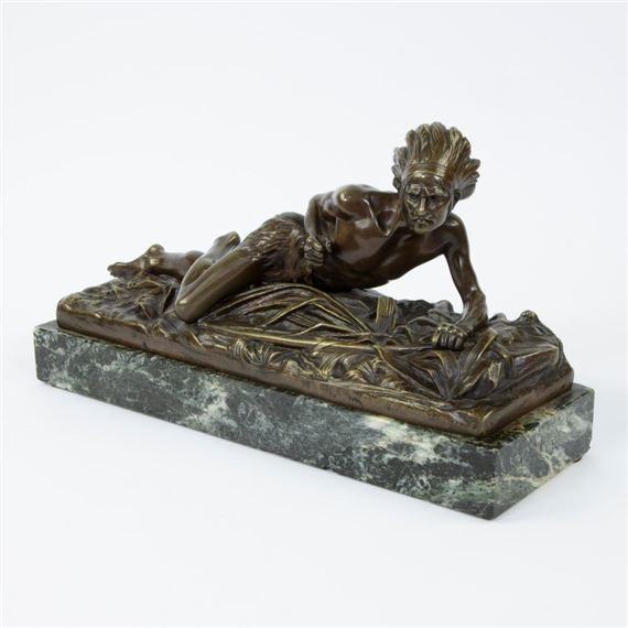 Édouard Drouot | bronze sculpture of a prowling Indian on marble base ...