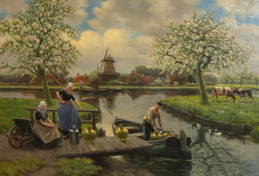 Henri Houben | oil on canvas Animated scene with mill | MutualArt