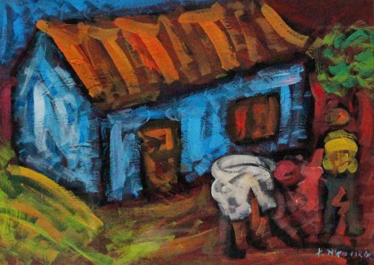 Tendai Nahvira | FIGURES IN FRONT OF A COTTAGE | MutualArt
