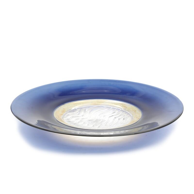 Steffen Dam | A circular blue and clear glass dish (1998) | MutualArt