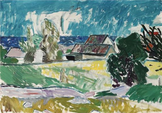 Olaf Rude | Field landscape with houses | MutualArt