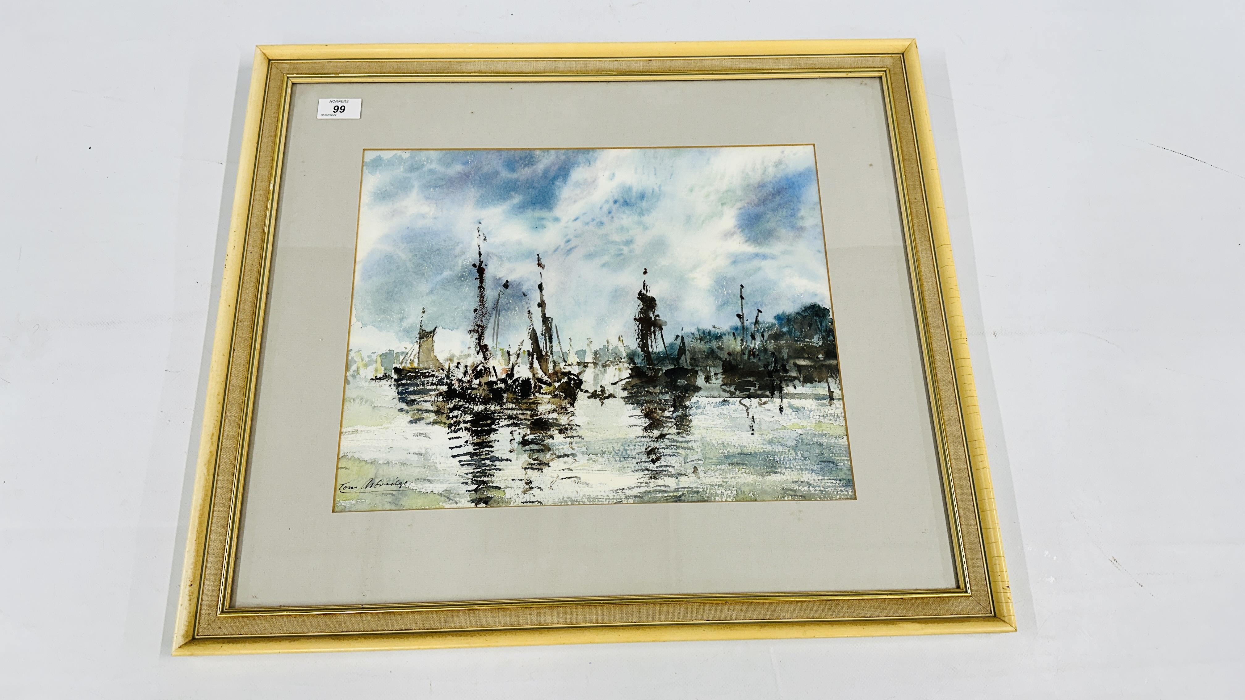Thomas Asbridge | A FRAMED AND MOUNTED WATERCOLOUR DEPICTING A HARBOUR ...