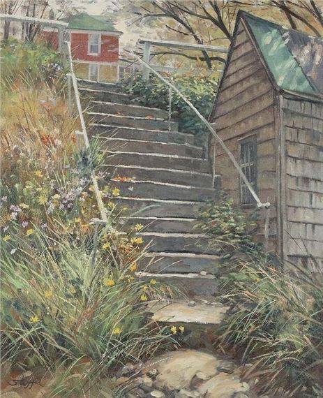 Michael Stoffa | Michael Stoffa Oil on Canvas Stairs | MutualArt