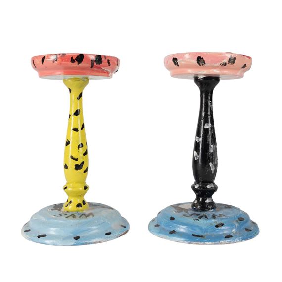 Sam McMillan | SAM 'THE DOT MAN' MCMILLAN FOLK ART CANDLESTICKS | MutualArt