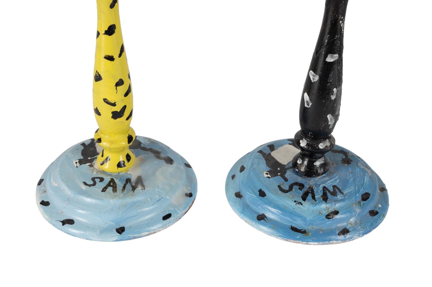 Sam McMillan | SAM 'THE DOT MAN' MCMILLAN FOLK ART CANDLESTICKS | MutualArt