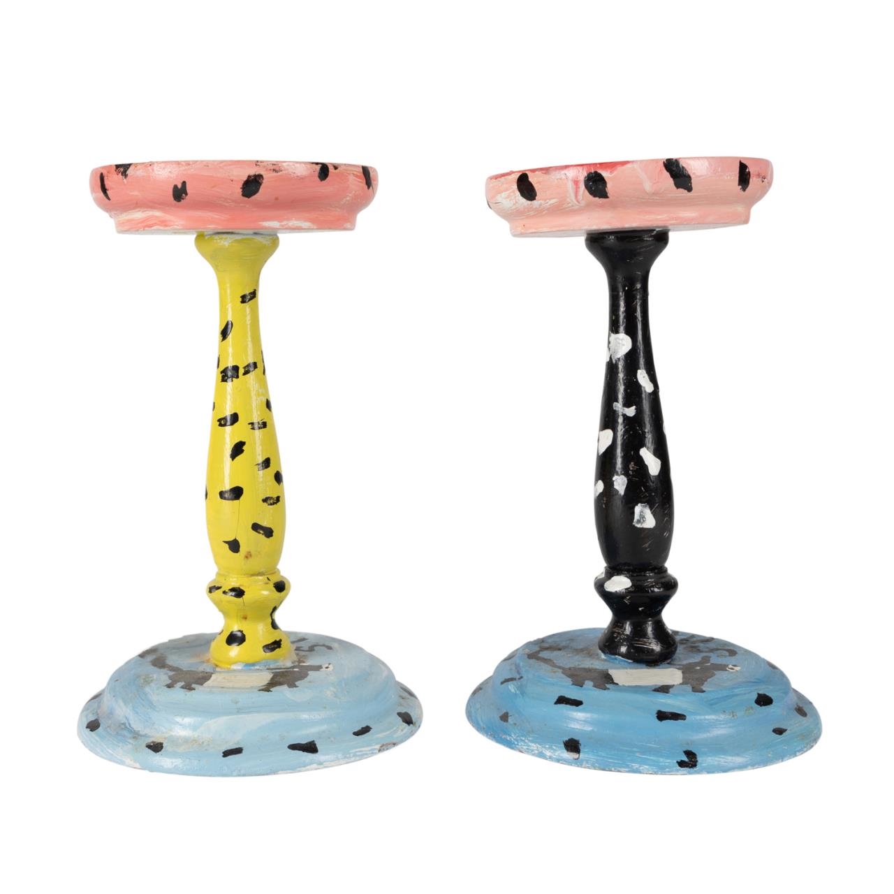 Sam McMillan | SAM 'THE DOT MAN' MCMILLAN FOLK ART CANDLESTICKS | MutualArt