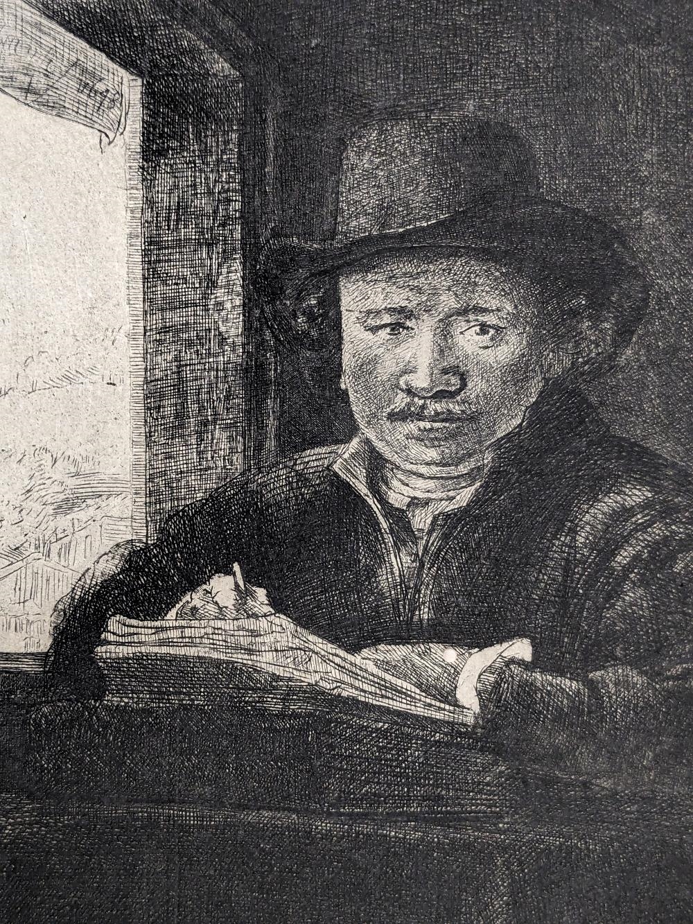 Rembrandt van Rijn | Self-Portrait Etching at a Window | MutualArt
