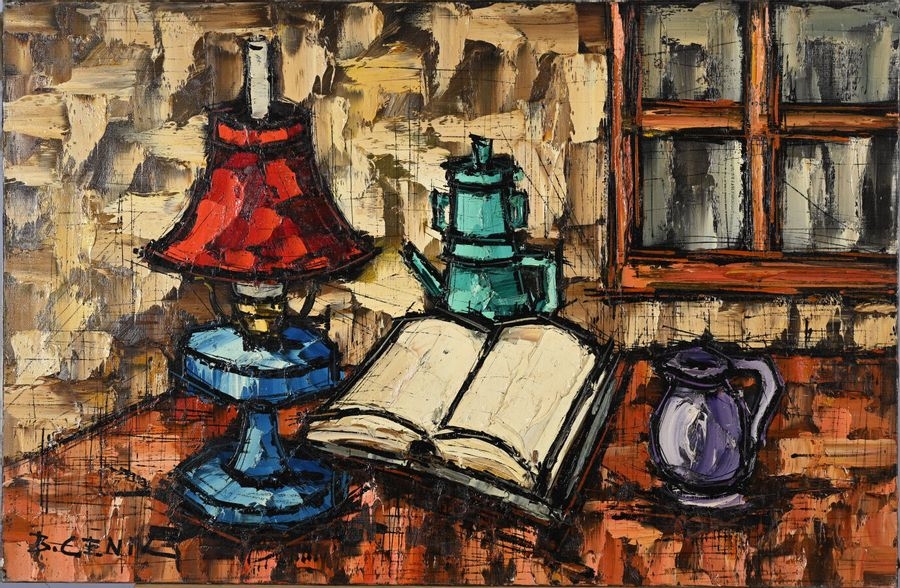 Boris Cenic | Nature morte au livre et à la lampe | MutualArt