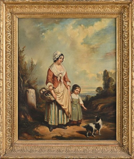 Auguste Delacroix | Femme portant le panier du repas et fillette à la ...