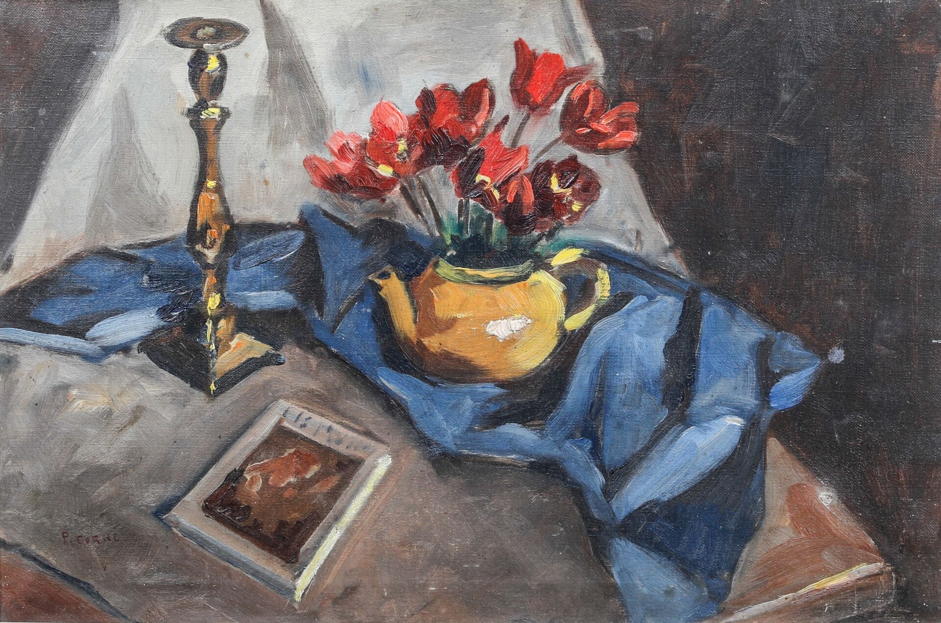 Pierre Cornu | Still Life with Candlestick and Flowers | MutualArt