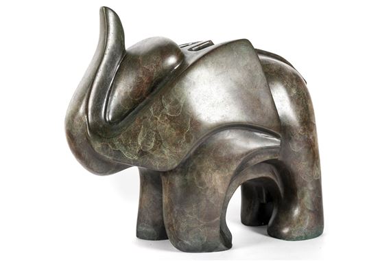 Donald Riggs | B. 1948) Modernist Bronze Elephant Sculpture | MutualArt