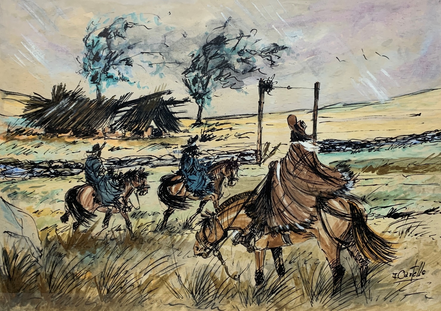 Juan Castells Martí | Juan Castells Troperos Acuarela y tinta sobre ...