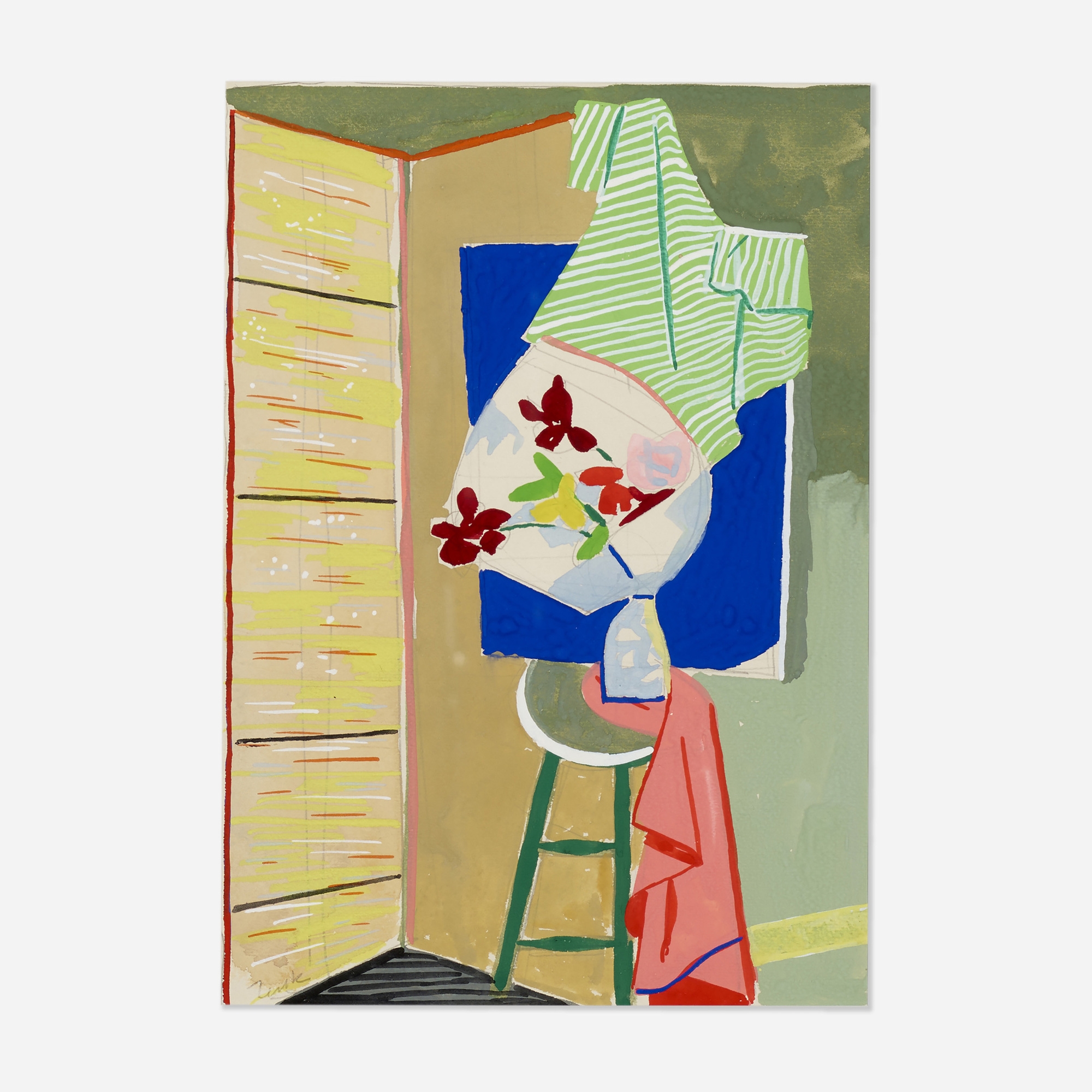 Josef Zenk | Still Life with Floral Bouquet and Stool | MutualArt