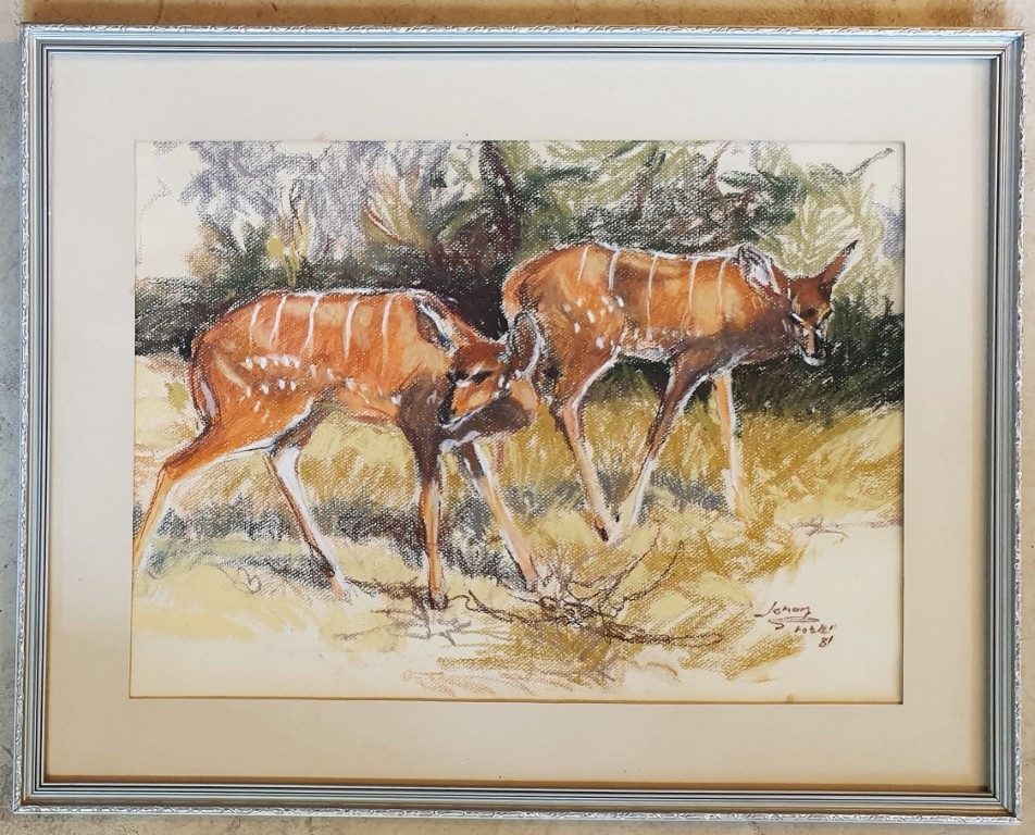 Johan Grobler | Nyala Ewes Grazing (1981) | MutualArt