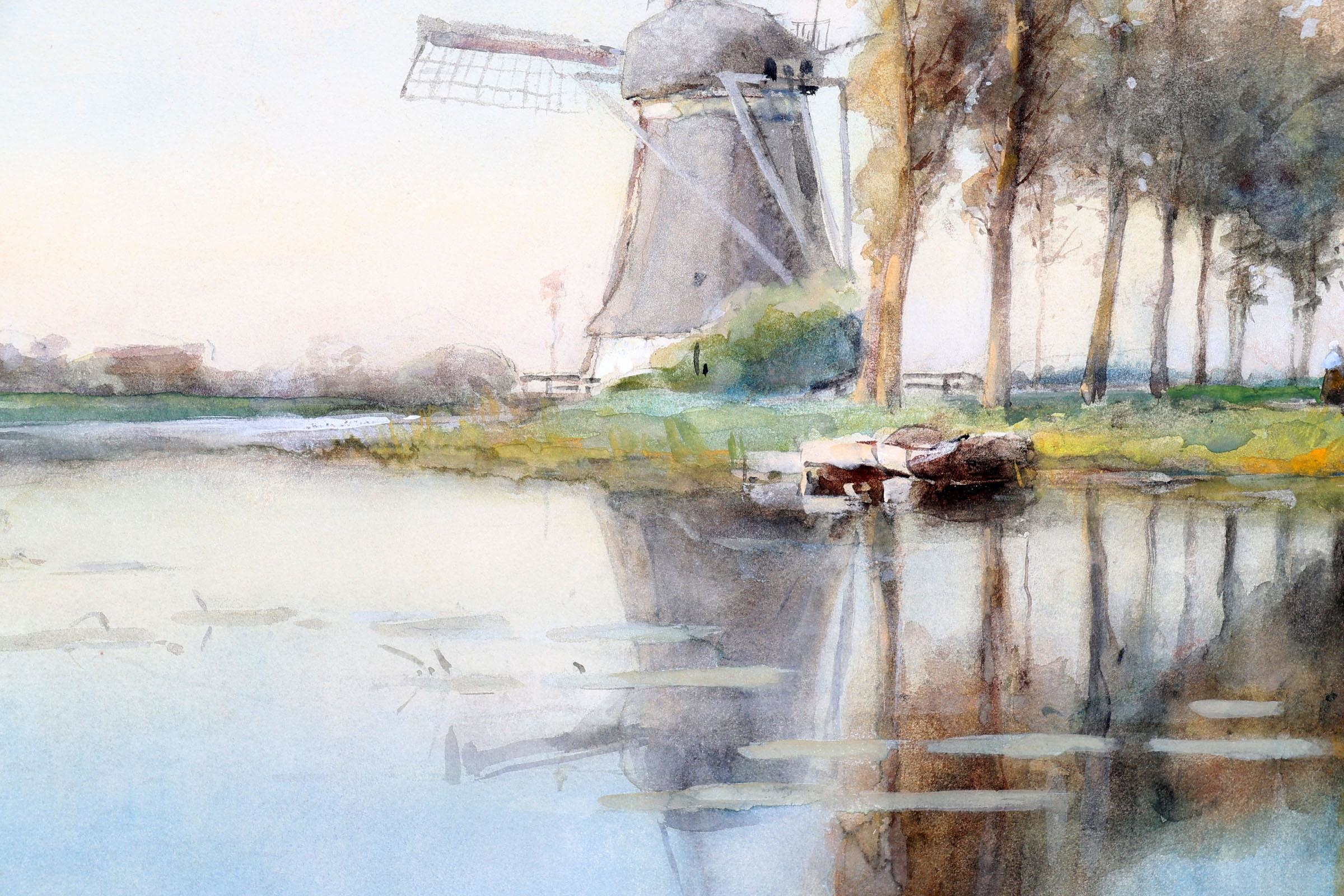 Jan Hillebrand Wijsmuller | Riviergezicht met boerderij met molen ...
