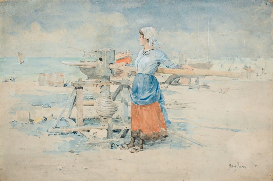 Henry Bacon | Henry BACON (1839-1912) Bretonne à la barre Aquarelle ...