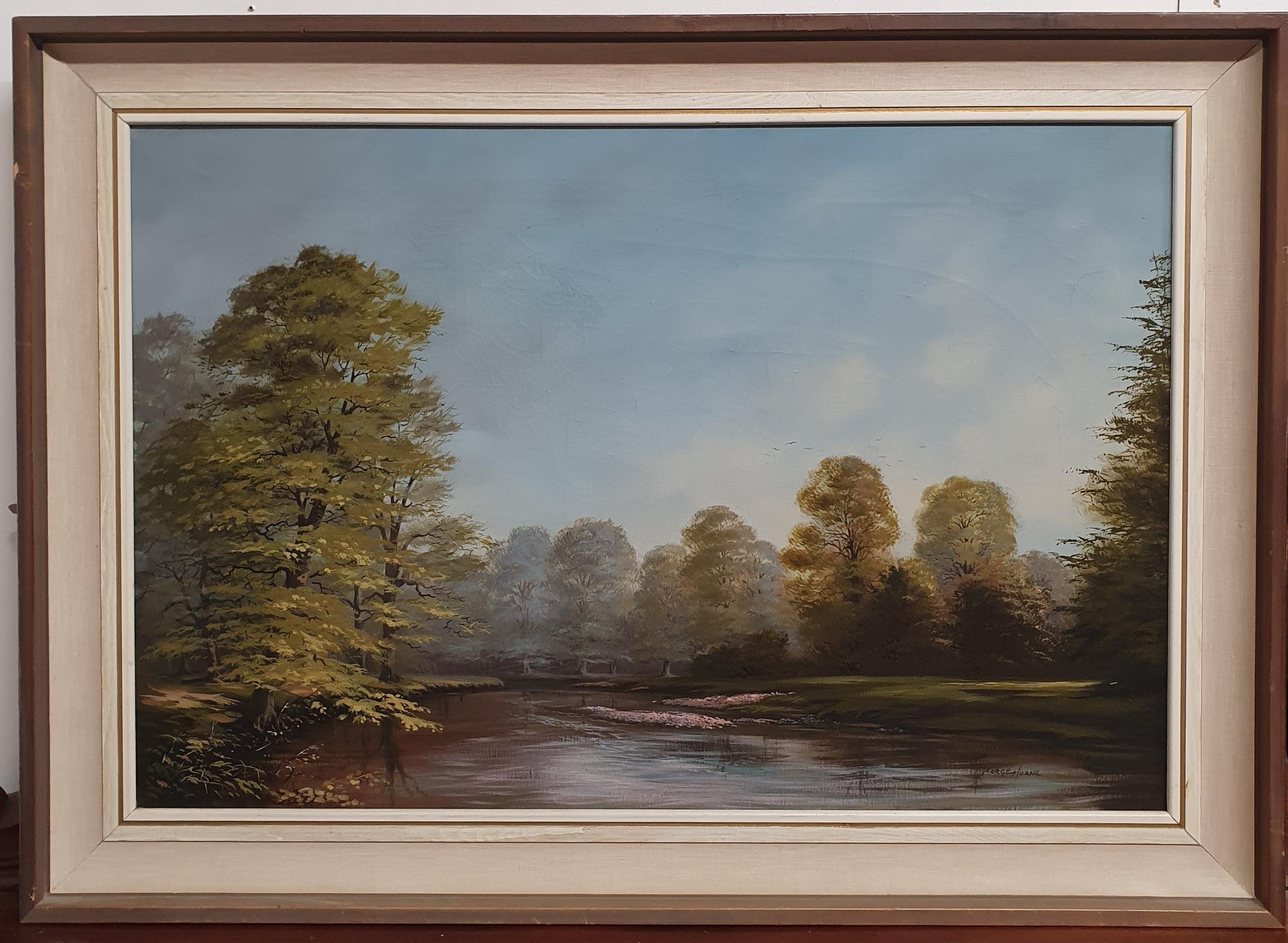 George Horne | A large early th Century Oil on Canvas of a river scene ...