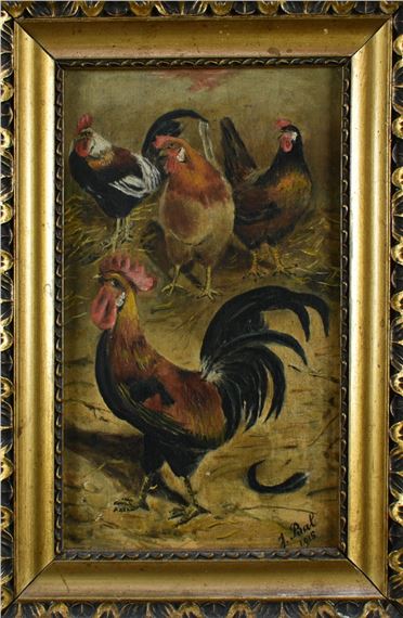 J. Bal | Fighting cocks and a Rooster with Hens (1915 - 1916) | MutualArt