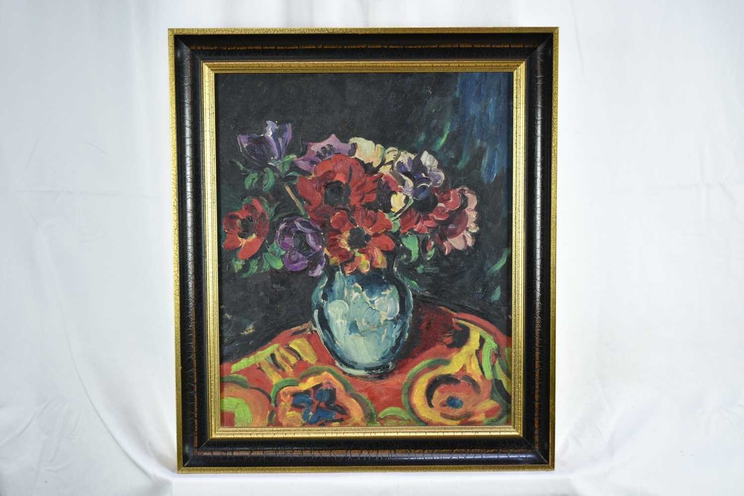 Edgar Rowley Smart | Still Life vase of flowers on a patterned ...