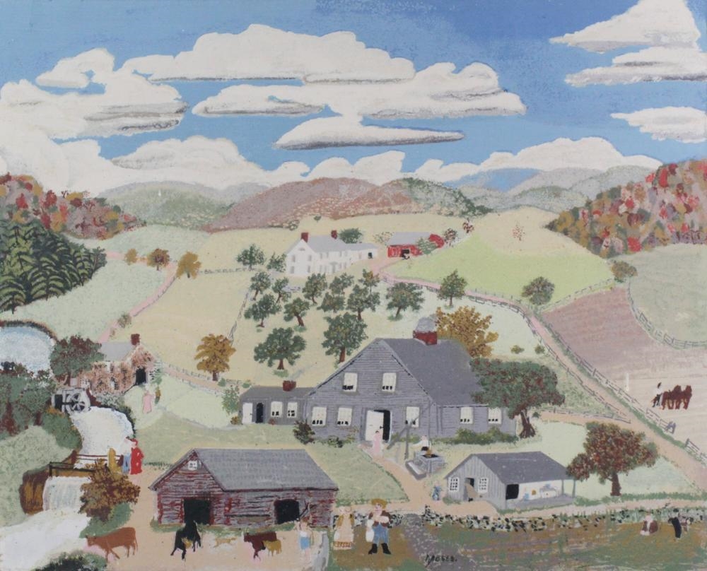 Grandma Moses | Grandma Moses, Farm Scene, Colored Print | MutualArt
