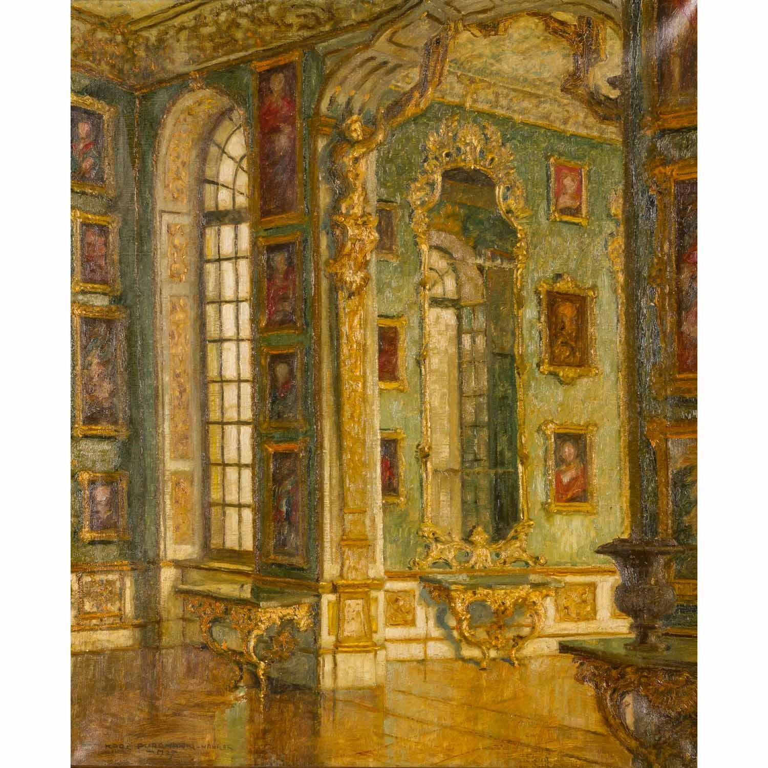 Karl Purrmann | Salon of a castle with portrait gallery (1927) | MutualArt