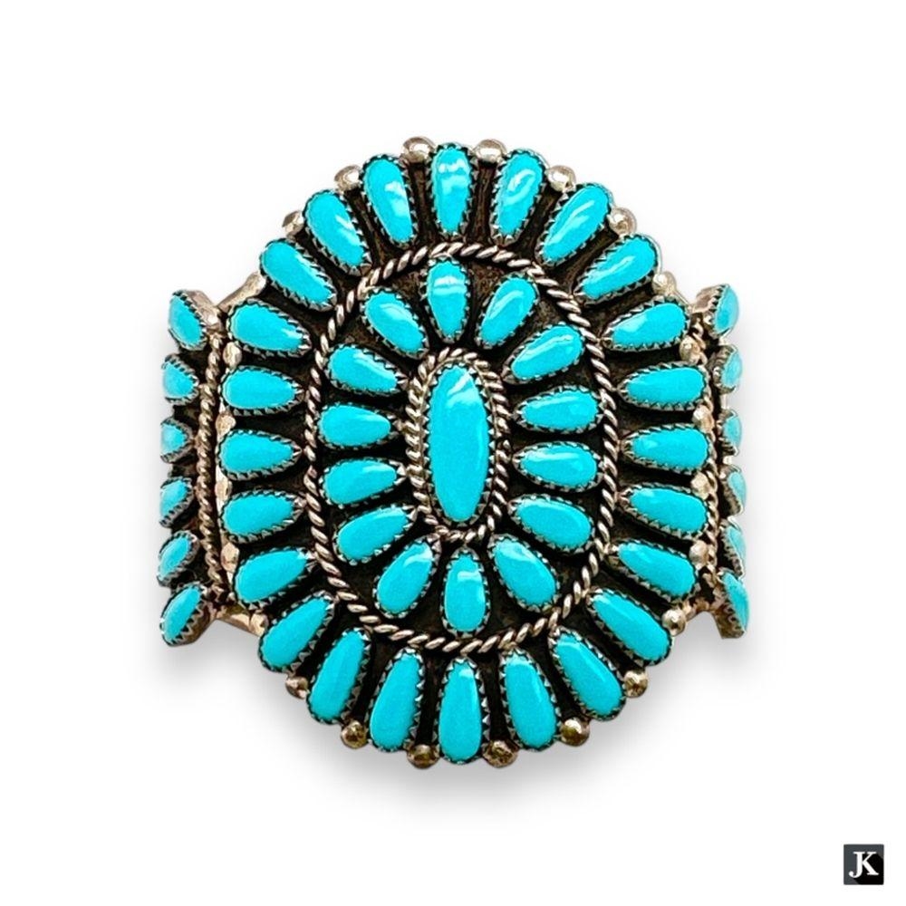 Fred Harvey | Old Pawn Sterling Silver Turquoise Petit Point Cuf (Circa ...