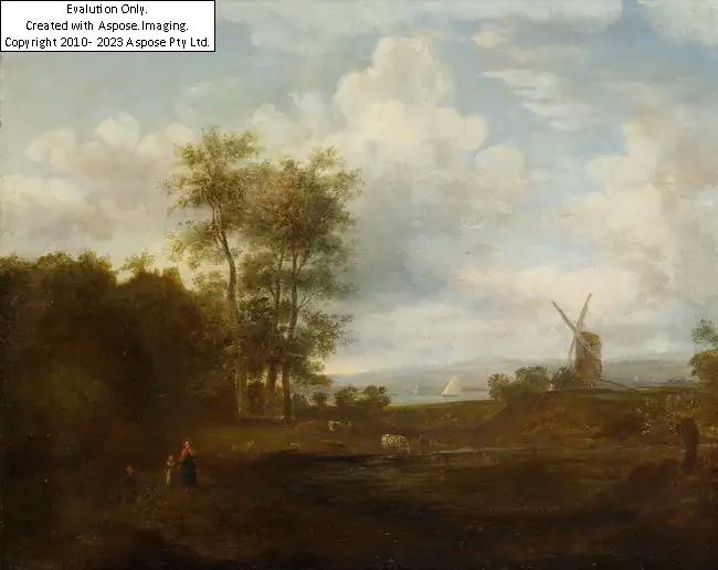 Jacob van Ruisdael | Landscape with figures on a path with a windmill ...