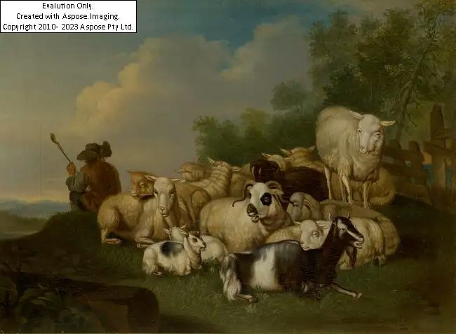 Johan Heinrich Roos | A pastoral landscape with sheep and goats, and a ...
