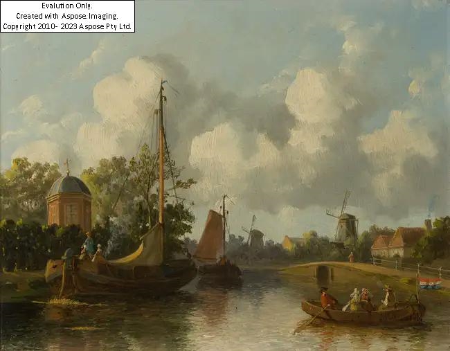 Joseph Bles | River landscapes with barges, figures and windmills ...