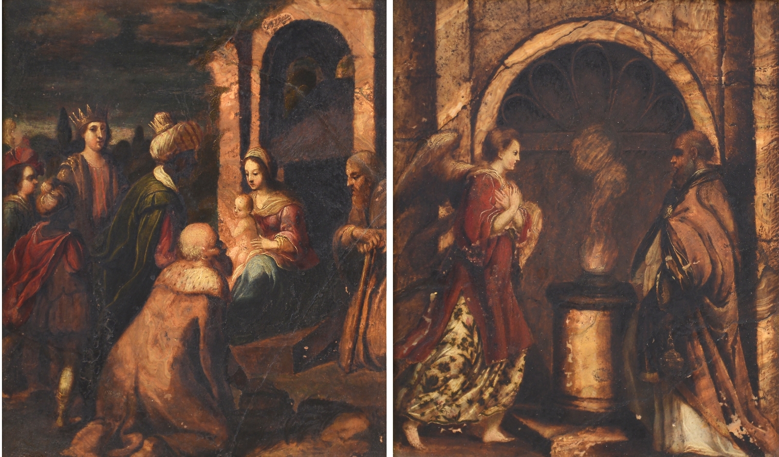 Tuscan School, 17th Century | Adoration of the Magi;Announcement of the angel to Zechariah (by ...