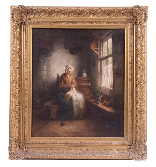 Jacques Cornelis Snoeck | Repairing her Husband's Sunday Shirt | MutualArt