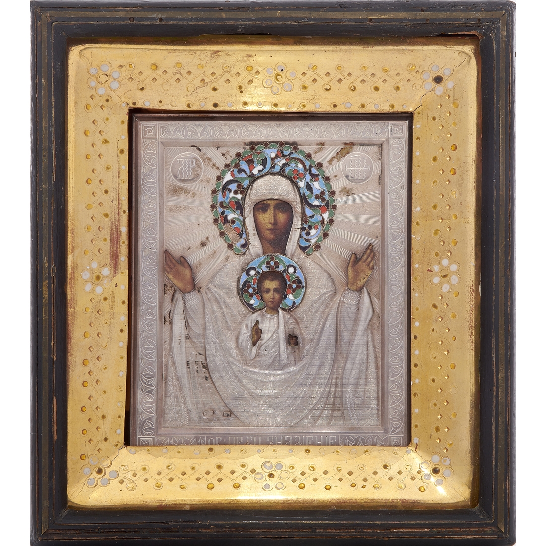 Emelian Kusnetsov | A Russian cloisonne .84 silver oklad icon of Mother ...