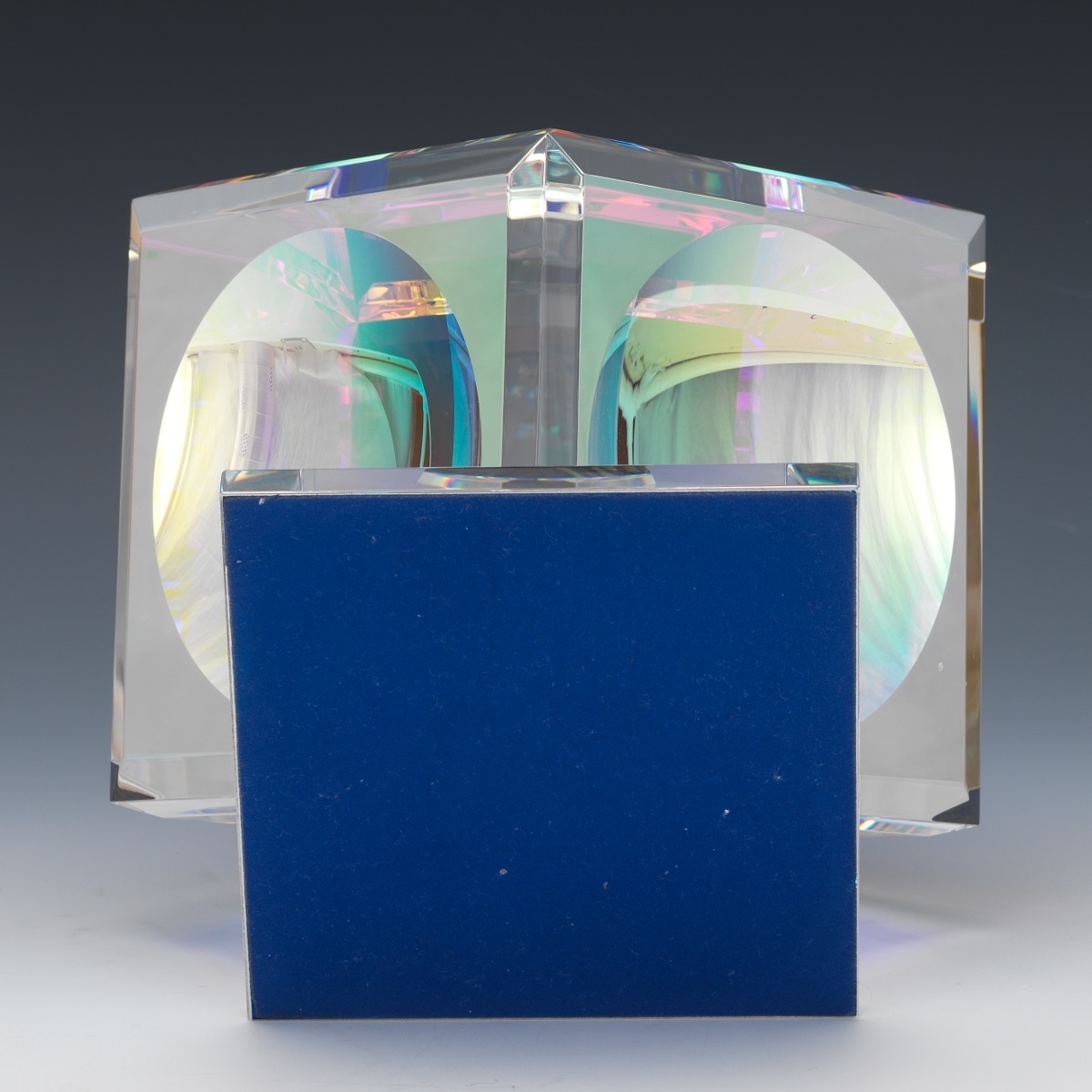 Harold Lustig | Single glass dichroic crystal cube on base with V ...