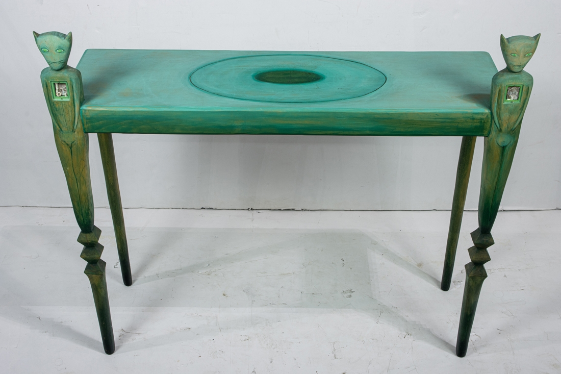 Gina Pearlin | A pair of Gina Pearlin painted wood figural console ...