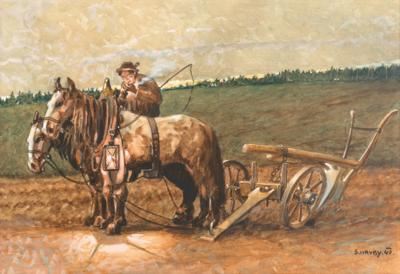 Sergius Hruby | Pferdepflug im Abendlicht | MutualArt