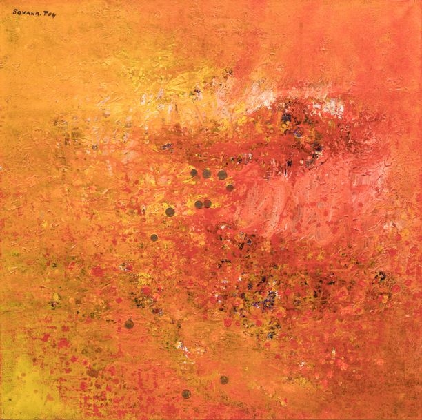 Savann Thav | Composition au fond rouge jaune et rouge (1999) | MutualArt