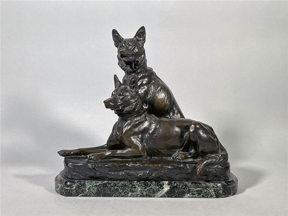 Louis Riché | Repos des deux chiens de berger. Epreuve en bronze à ...