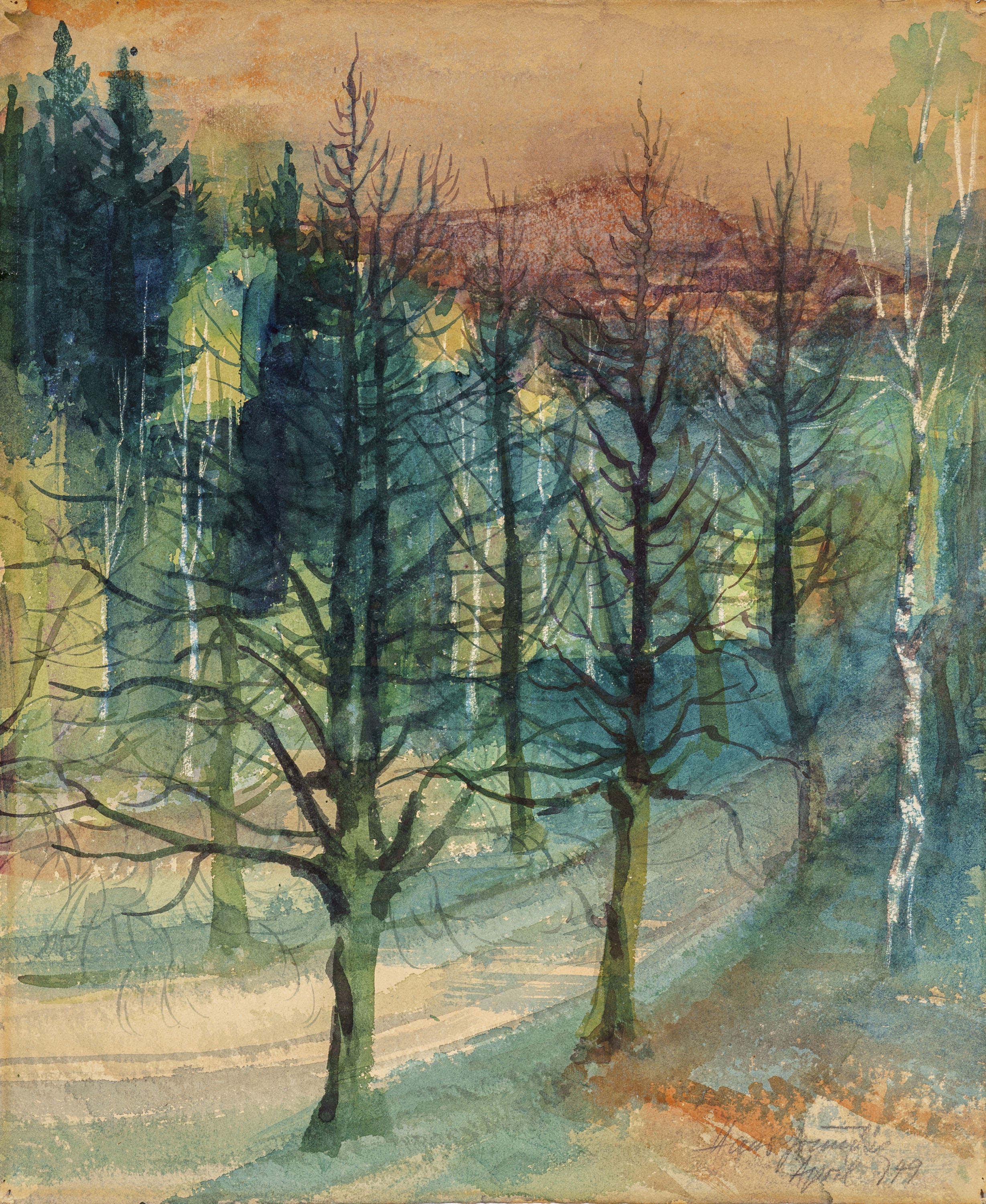 Hans Grundig | Abend im April (Landschaft bei Bad Sülzhayn, Südharz ...