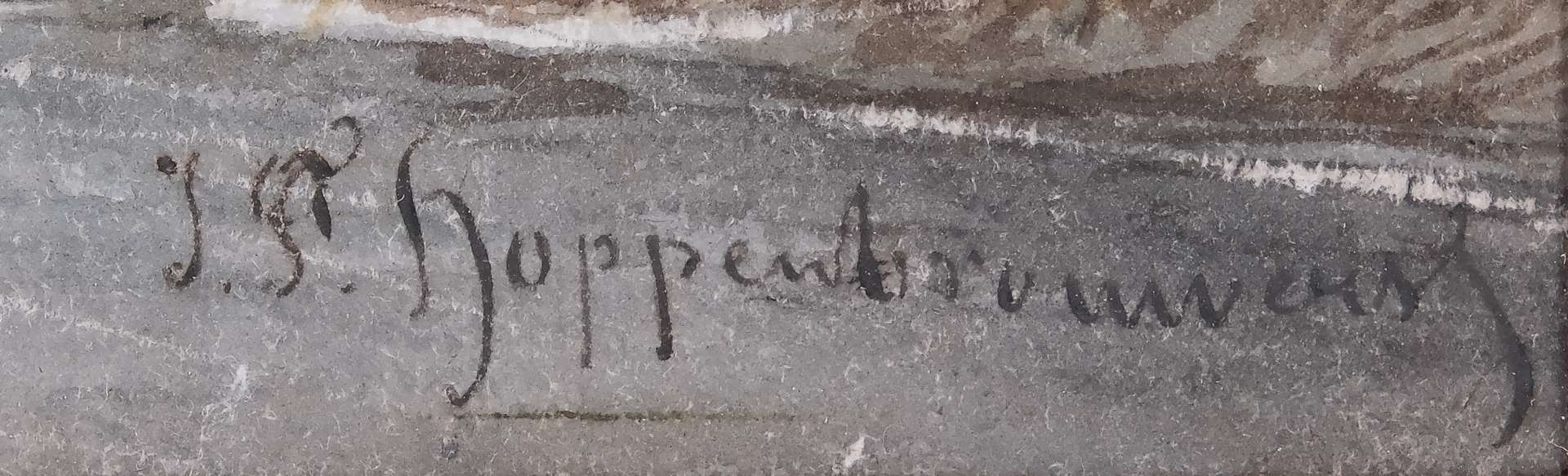 Johannes Franciscus Hoppenbrouwers | IJsgezicht met schaatsers en molen | MutualArt